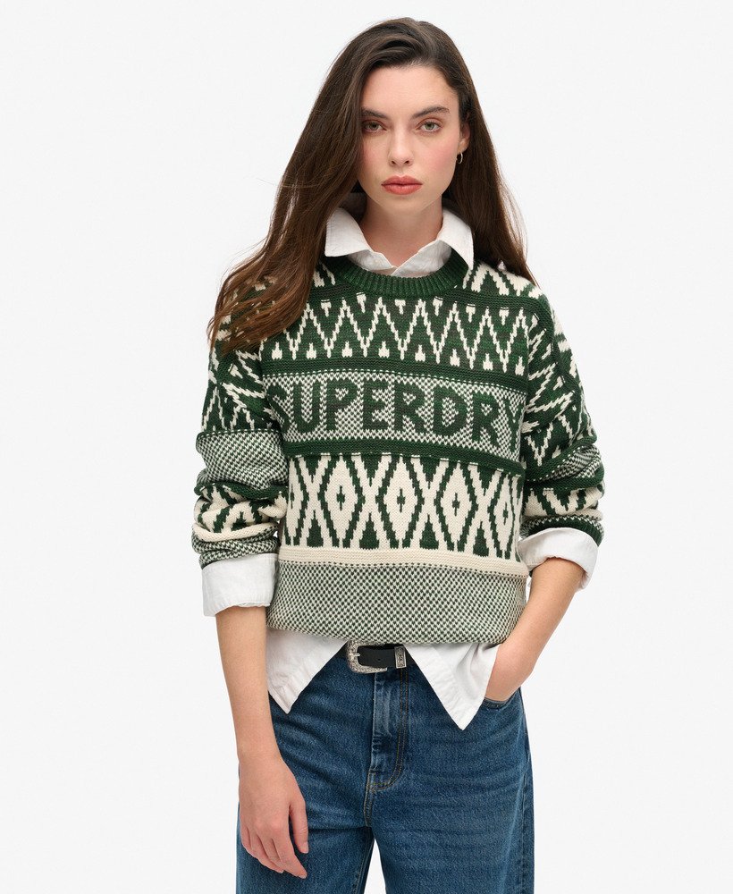 Branded Pattern Crew Jumper | Darkest Pine Green – Superdry
