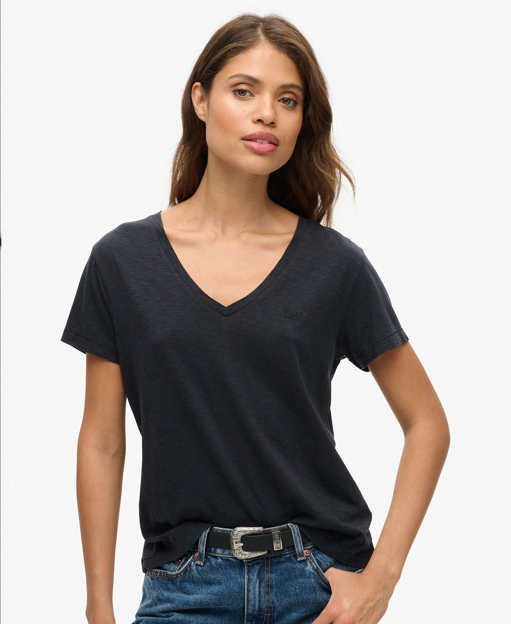Studios Slub Embroidered Vee Tee | Eclipse Navy – Superdry