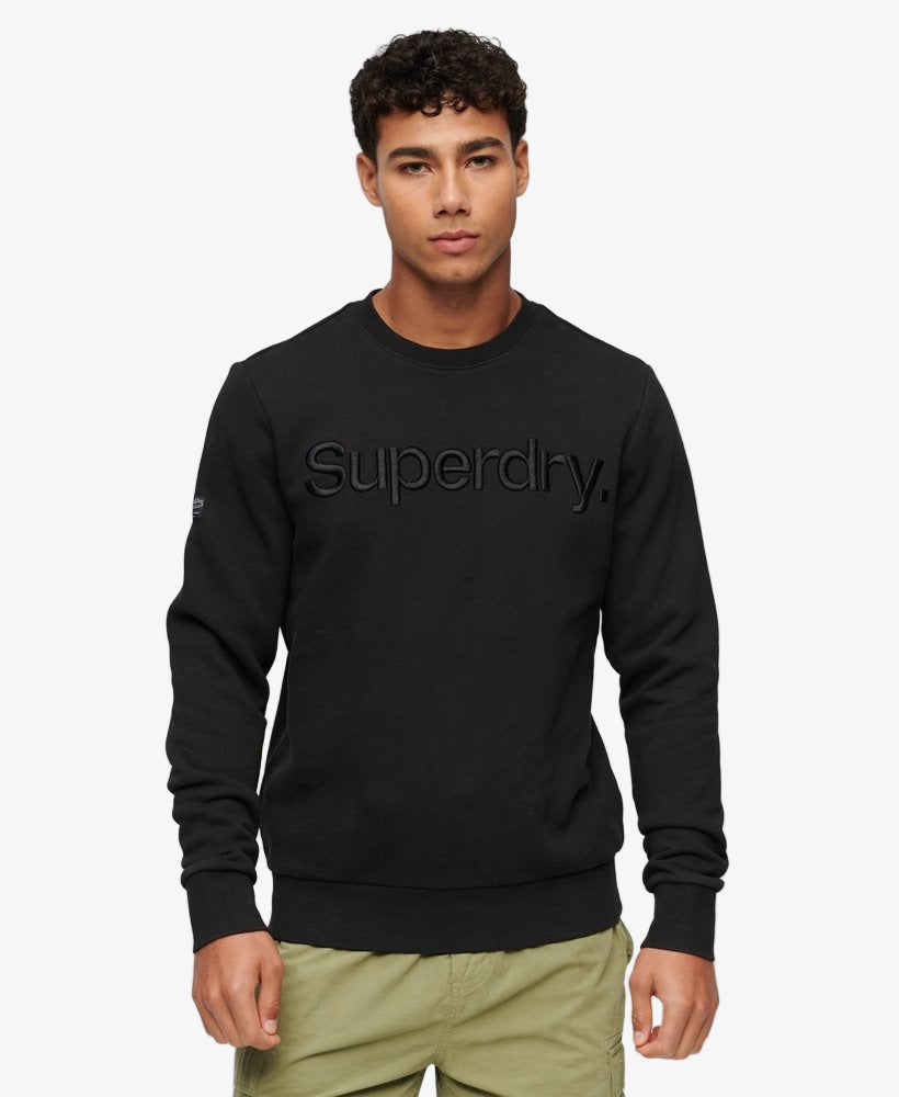 Tonal Embroidered Logo Crew | Black – Superdry
