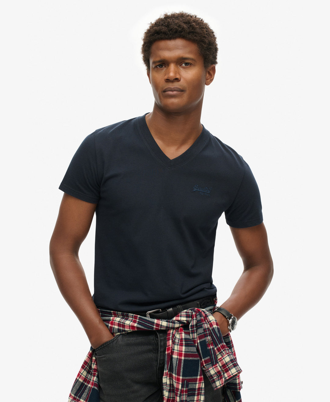 Essential Logo Embroidered Vee Tee | Eclipse Navy – Superdry