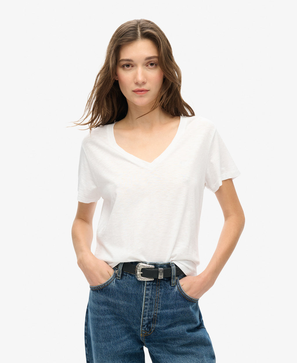 Studios Slub Emb Vee Tee | Optic – Superdry