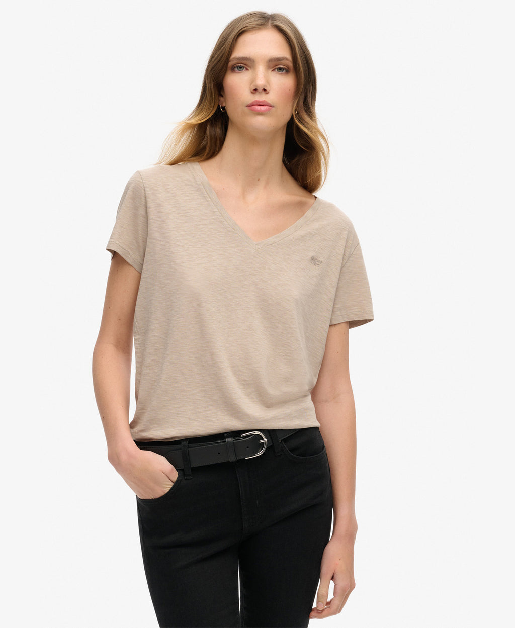 Studios Slub Emb Vee Tee | Brown – Superdry