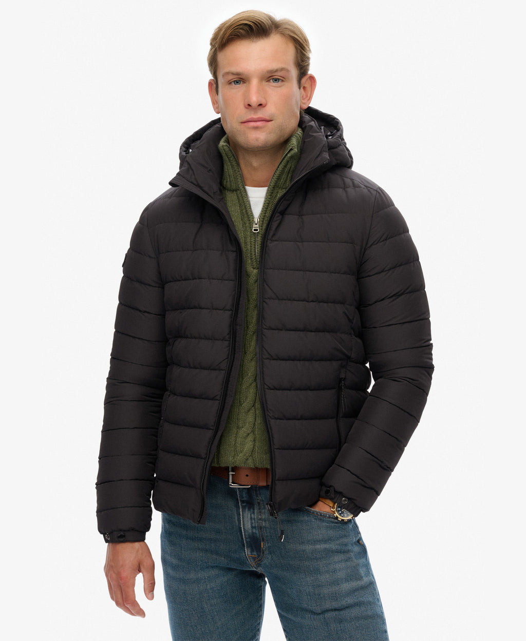 Hooded Fuji Padded Slim Fit Jacket | Black – Superdry