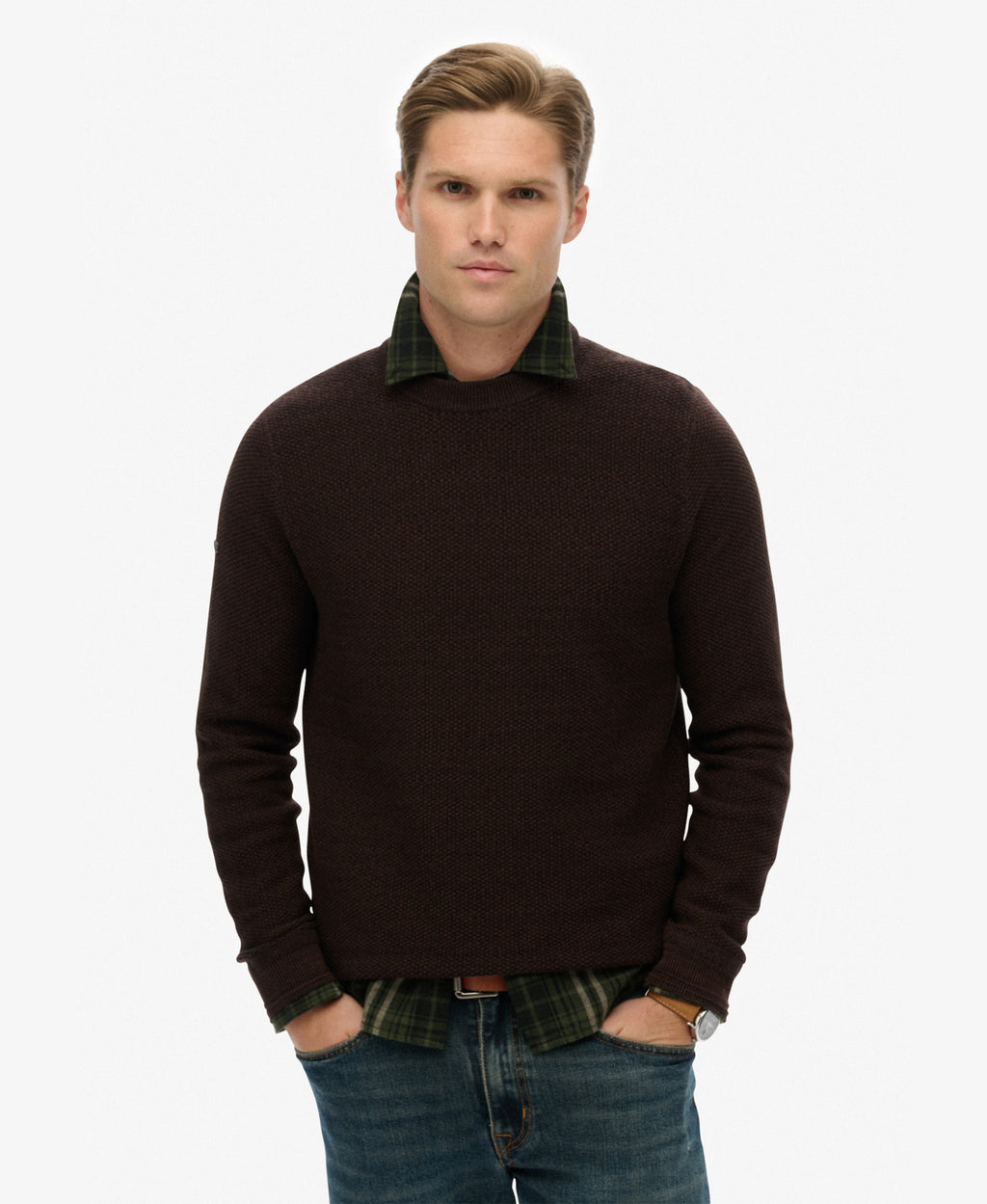 Light Weight Cotton Texture Jumper | Dark Brown/Black – Superdry