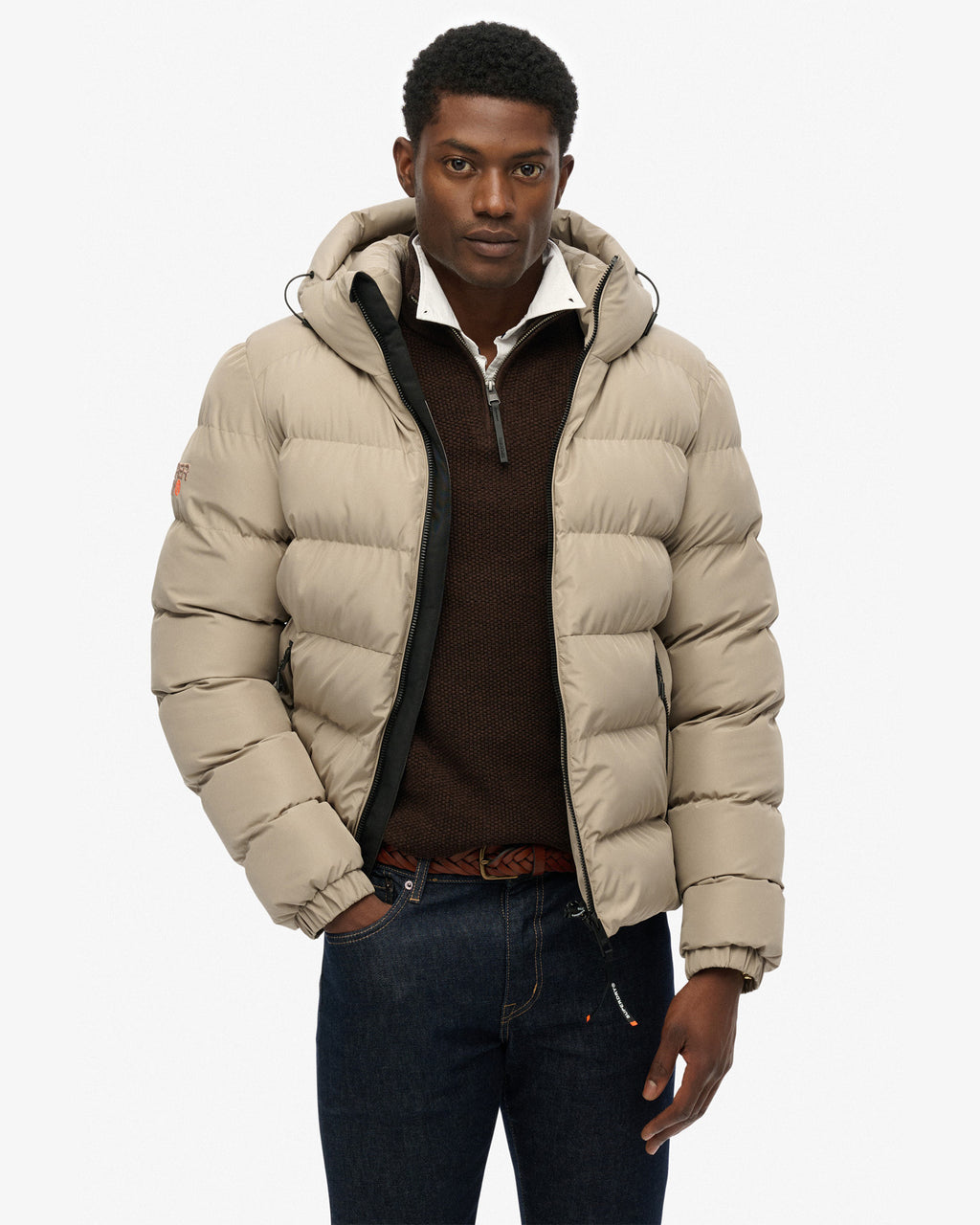 Hooded Sports Puffer Jacket | Winter Twig Beige – Superdry