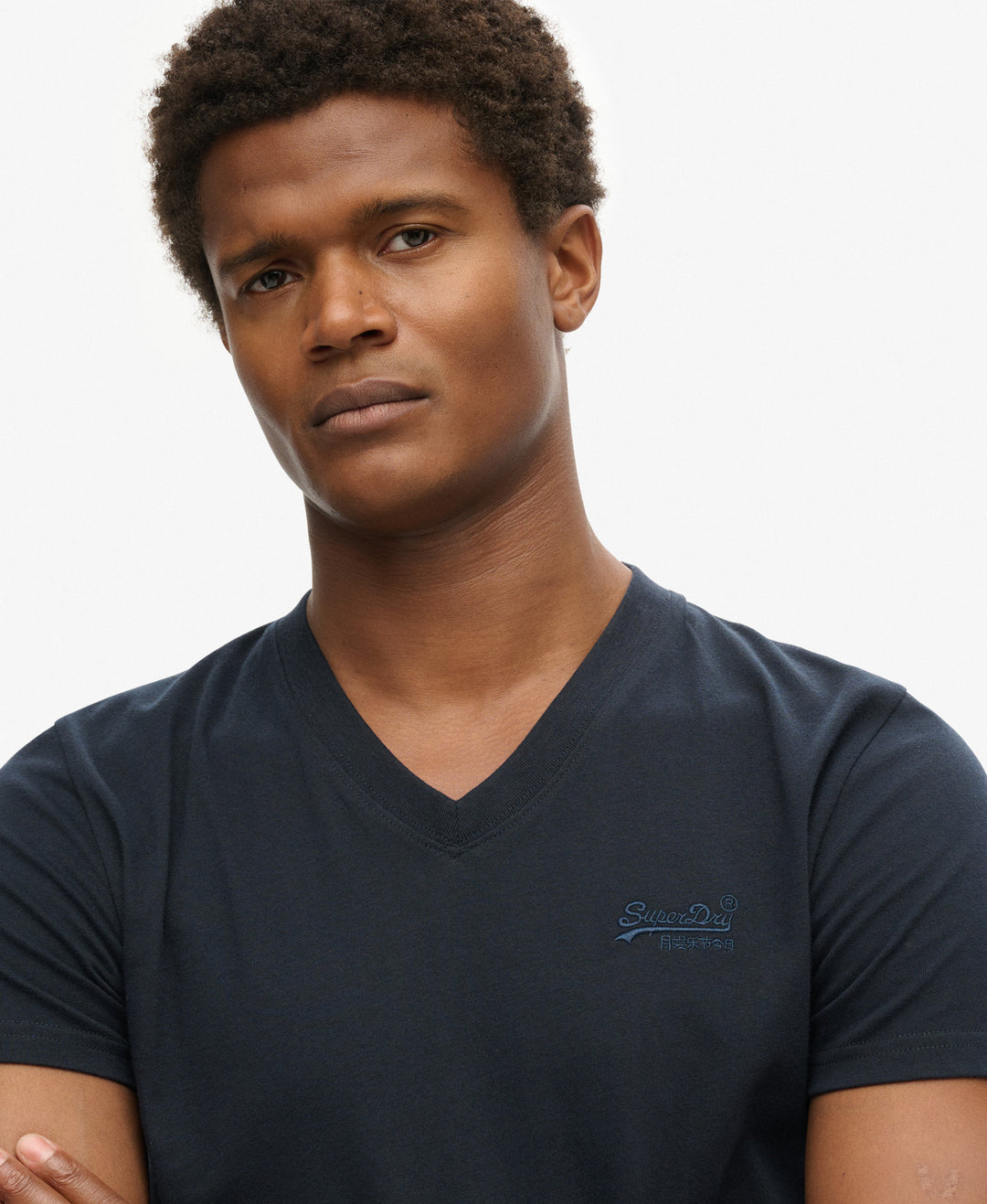 Essential Logo Embroidered Vee Slim Fit Tee | Eclipse Navy – Superdry