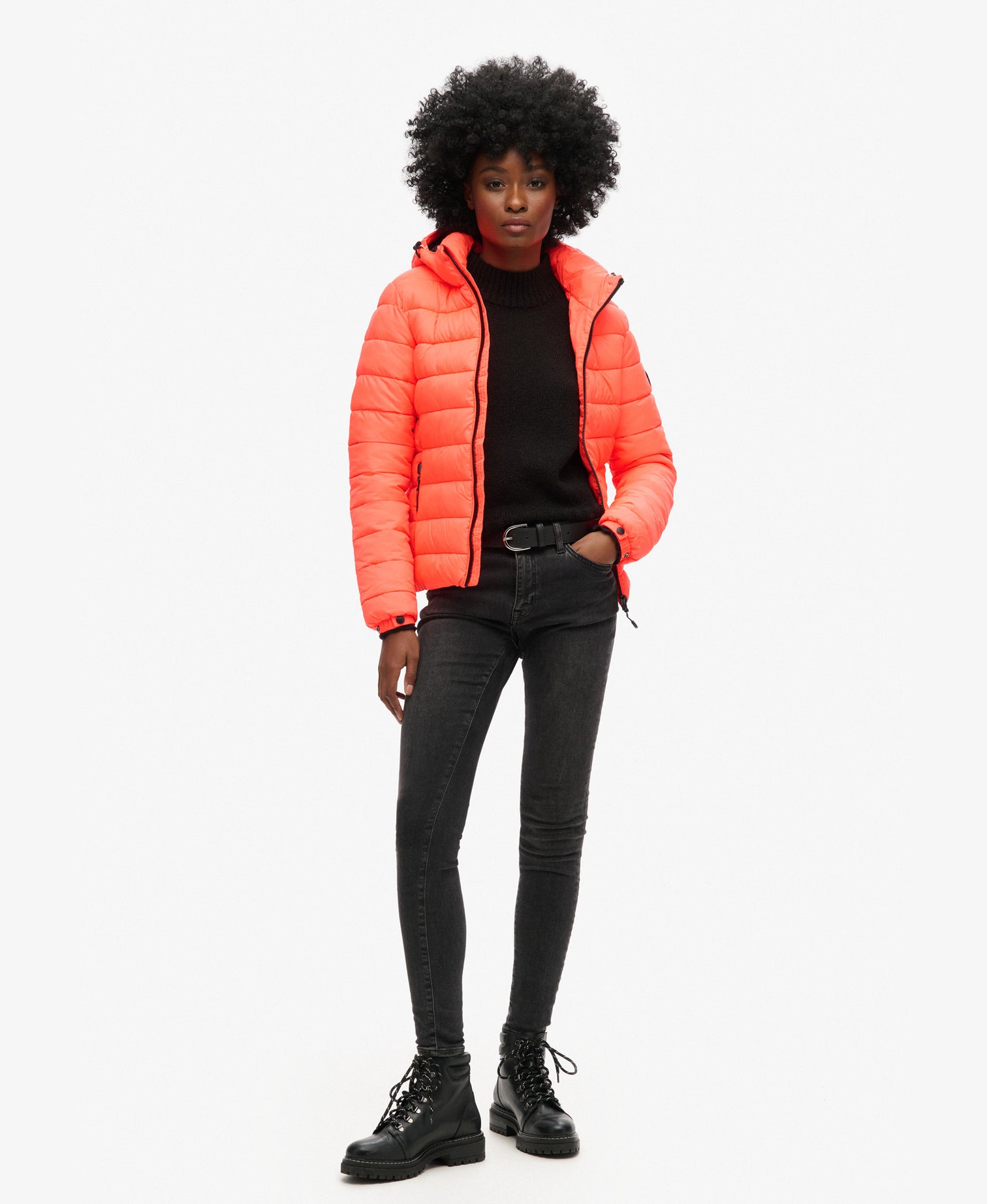 Classic Fuji Puffer Slim Fit Jacket | Hyper Fire Coral – Superdry
